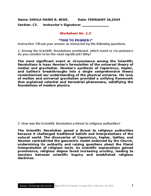 Worksheet-2 - N/A - Science, Technology and Society College of Arts ...