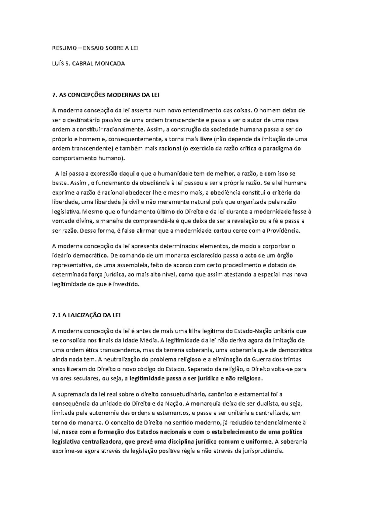 Resumo e questionário - Ensaio Sobe a Lei - RESUMO ENSAIO SOBRE A LEI S ...