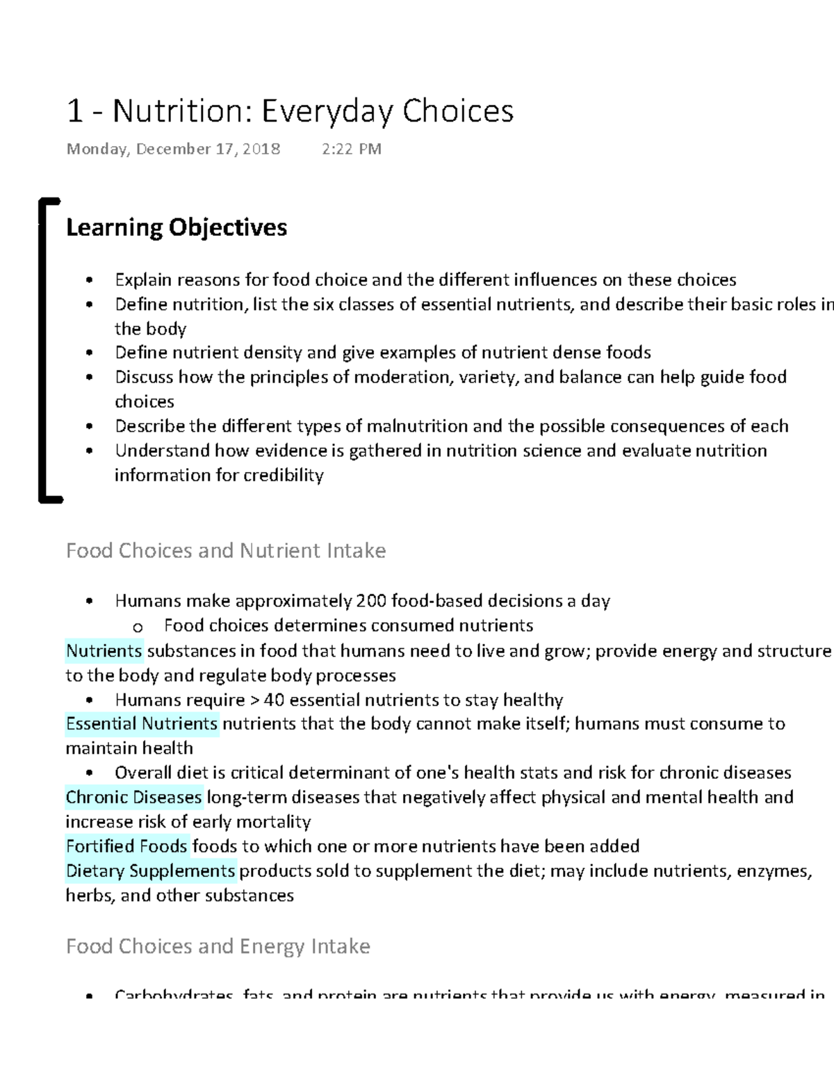 1 - Nutrition Everyday Choices - Warning: TT: undefined function: 32 Learning Objectives Explain ...
