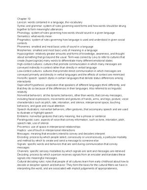 Cross Cultural Notes - Cross-Culture notes: Chapter 8: Culture as ...