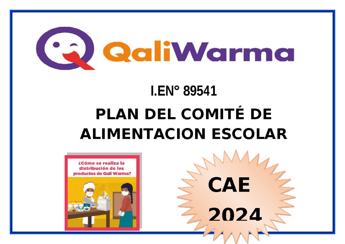 28) PLAN DE CAE-2024-89541 - I° 89541 PLAN DEL COMITÉ DE ALIMENTACION ESCOLAR CAE 2024 PLAN DEL ...