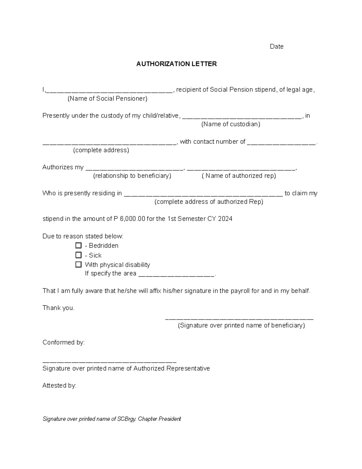 Authorization letter - Date AUTHORIZATION LETTER I ...