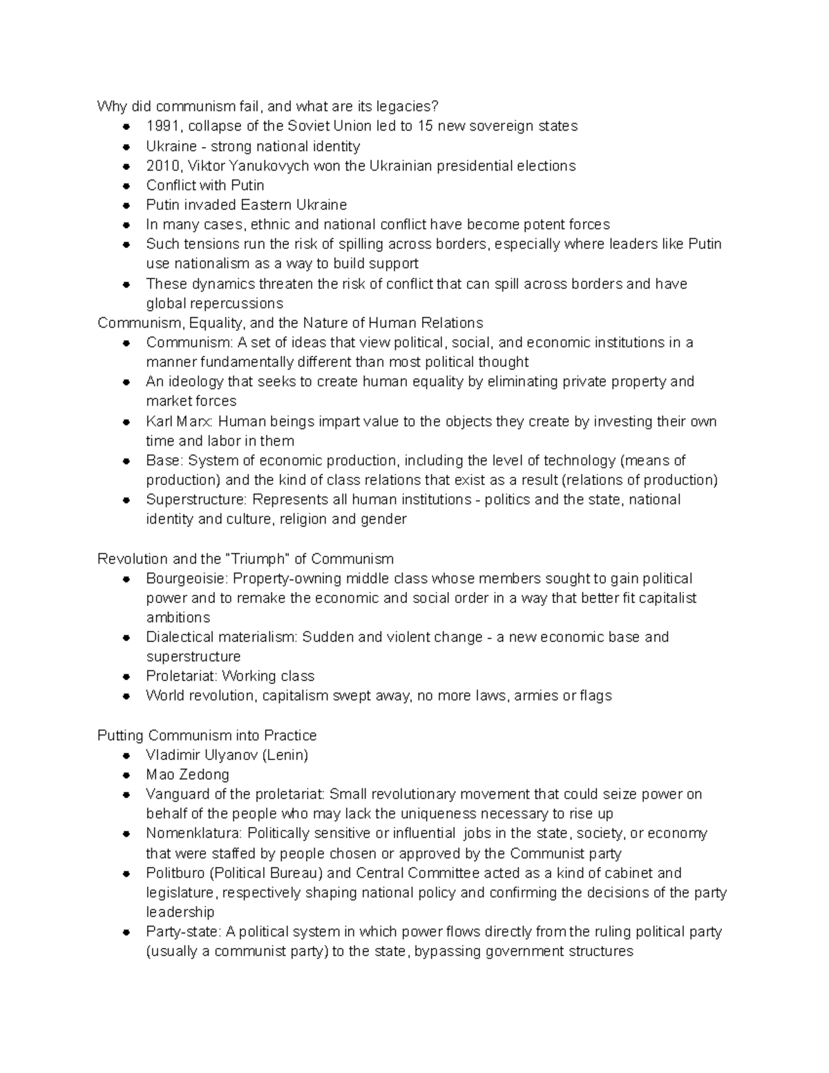 Notes p. 197-228 - Why did communism fail, and what are its legacies ...