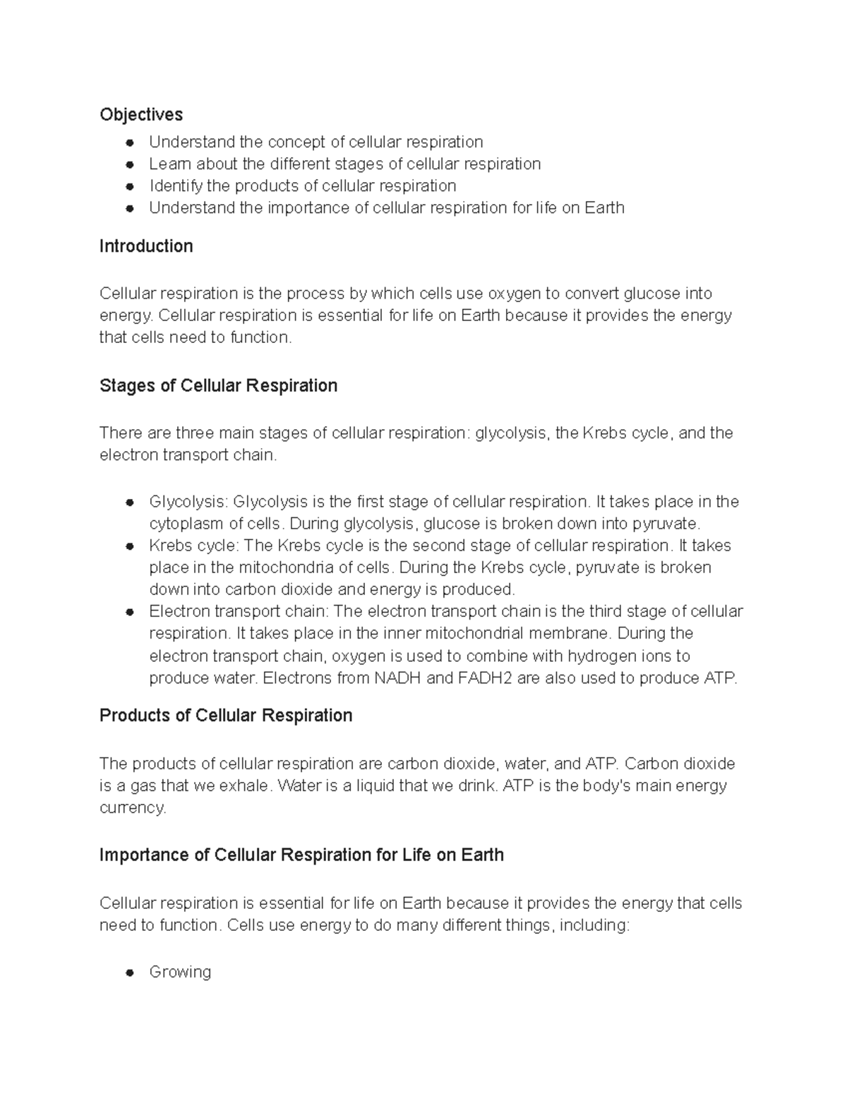Lecture 17 Cellular Respiration - Objectives Understand the concept of ...
