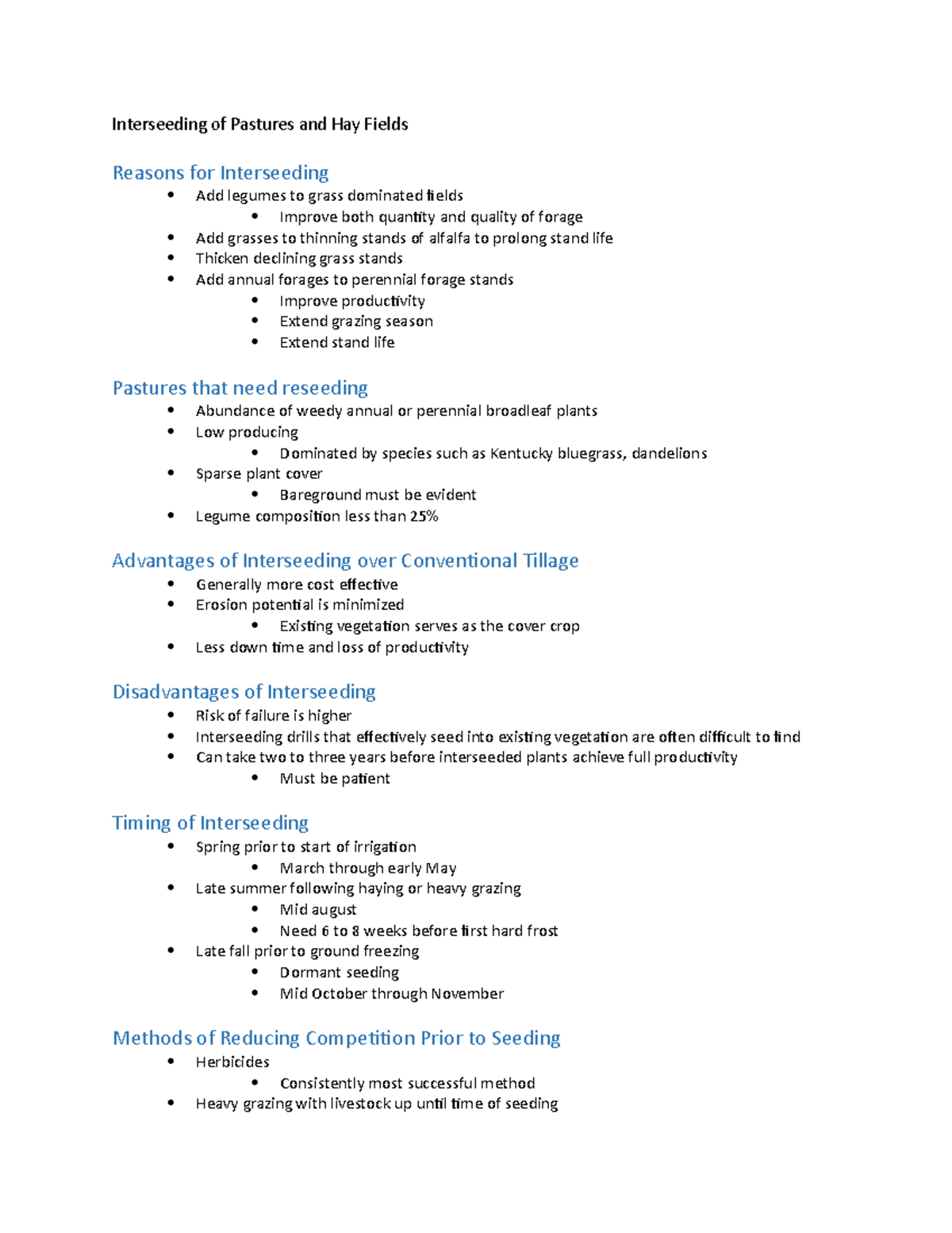 Interseeding of Pastures and Hay Fields - Studocu