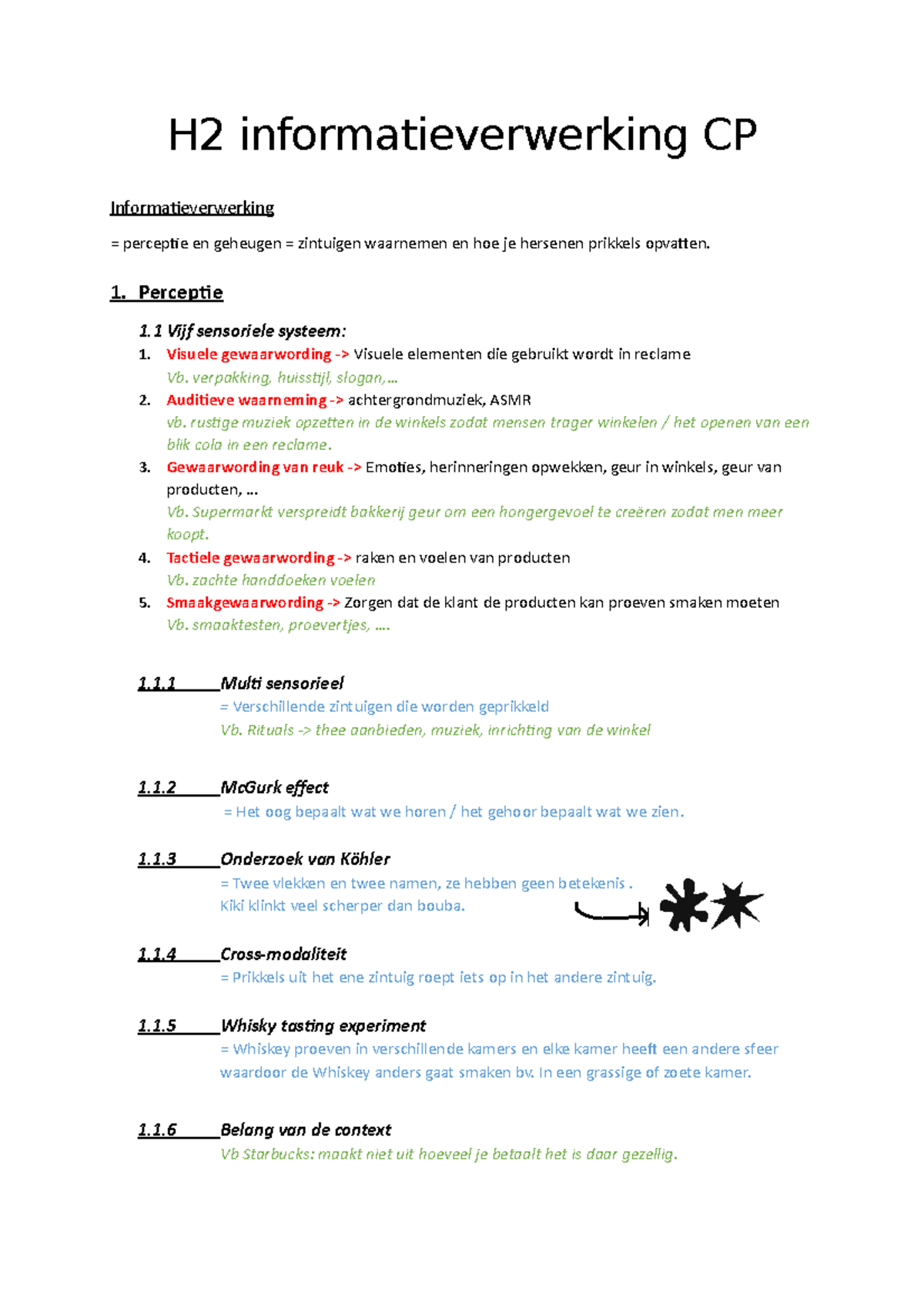 H2 informatieverwerking - 1. Perceptie 1 Vijf sensoriele systeem: 1 ...