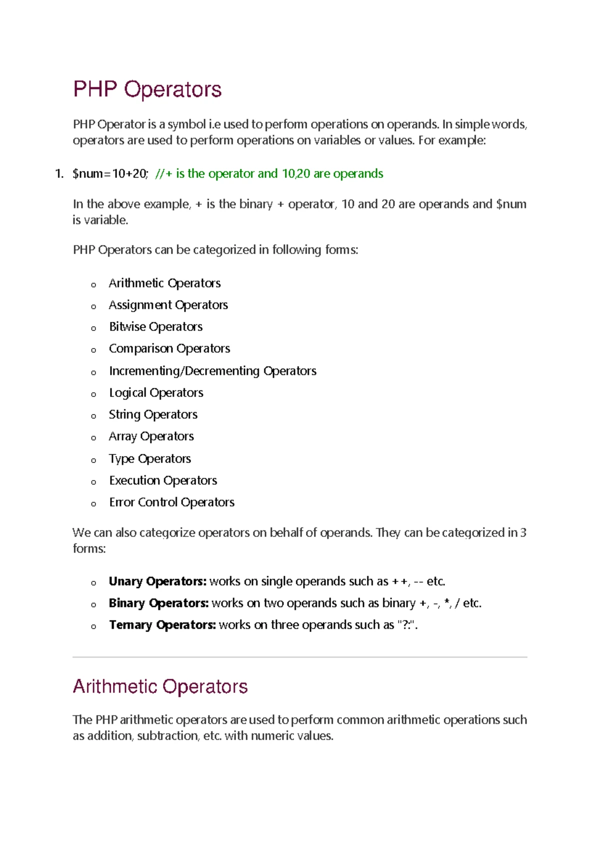 PHP Operators - PHP Operators PHP Operator is a symbol i used to perform operations on operands ...