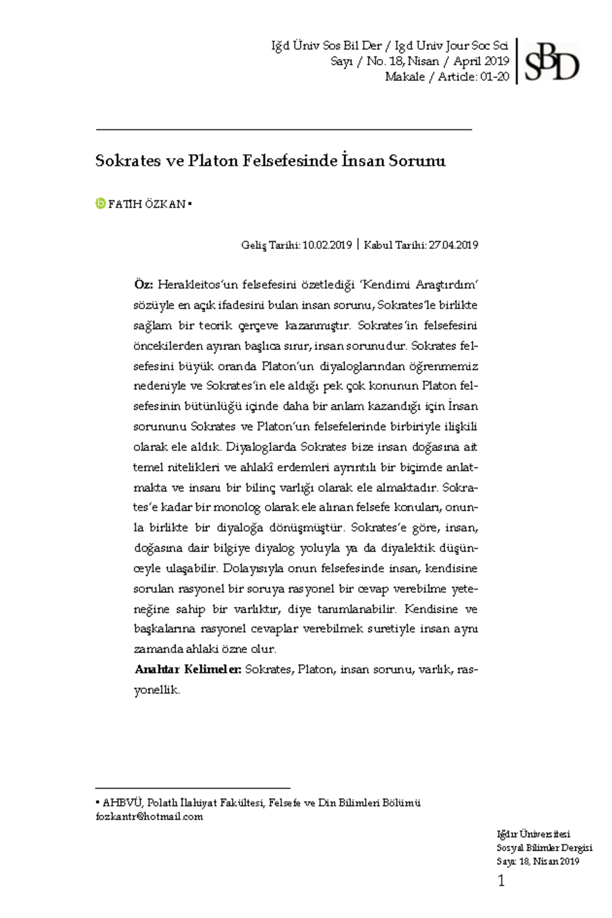 2 Sokrates ve Platon - insan felsefesi dersi - Iğd Üniv Sos Bil Der ...