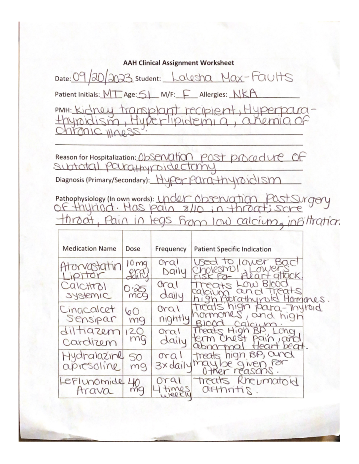 AAH Clinical Assignment Worksheet 09-24 - NUR2230 - Studocu