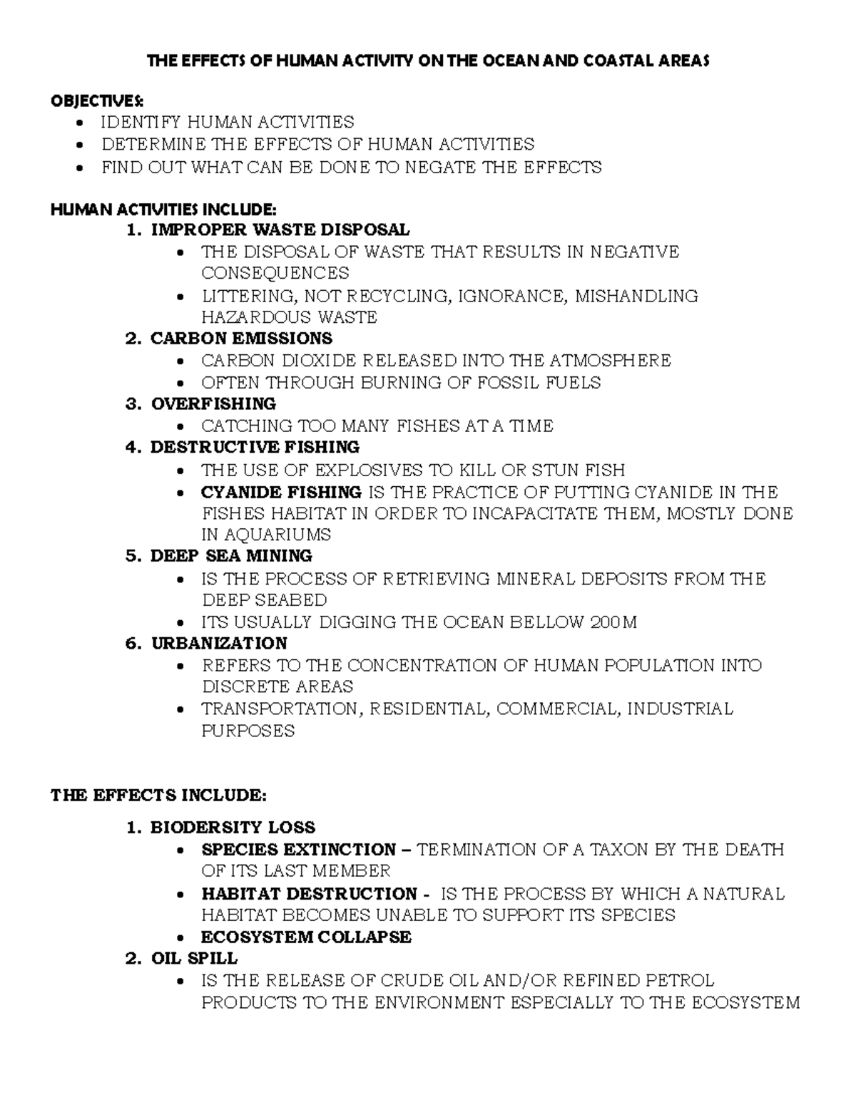 THE Effects OF Human Activity ON THE Ocean AND Coastal Areas - THE ...