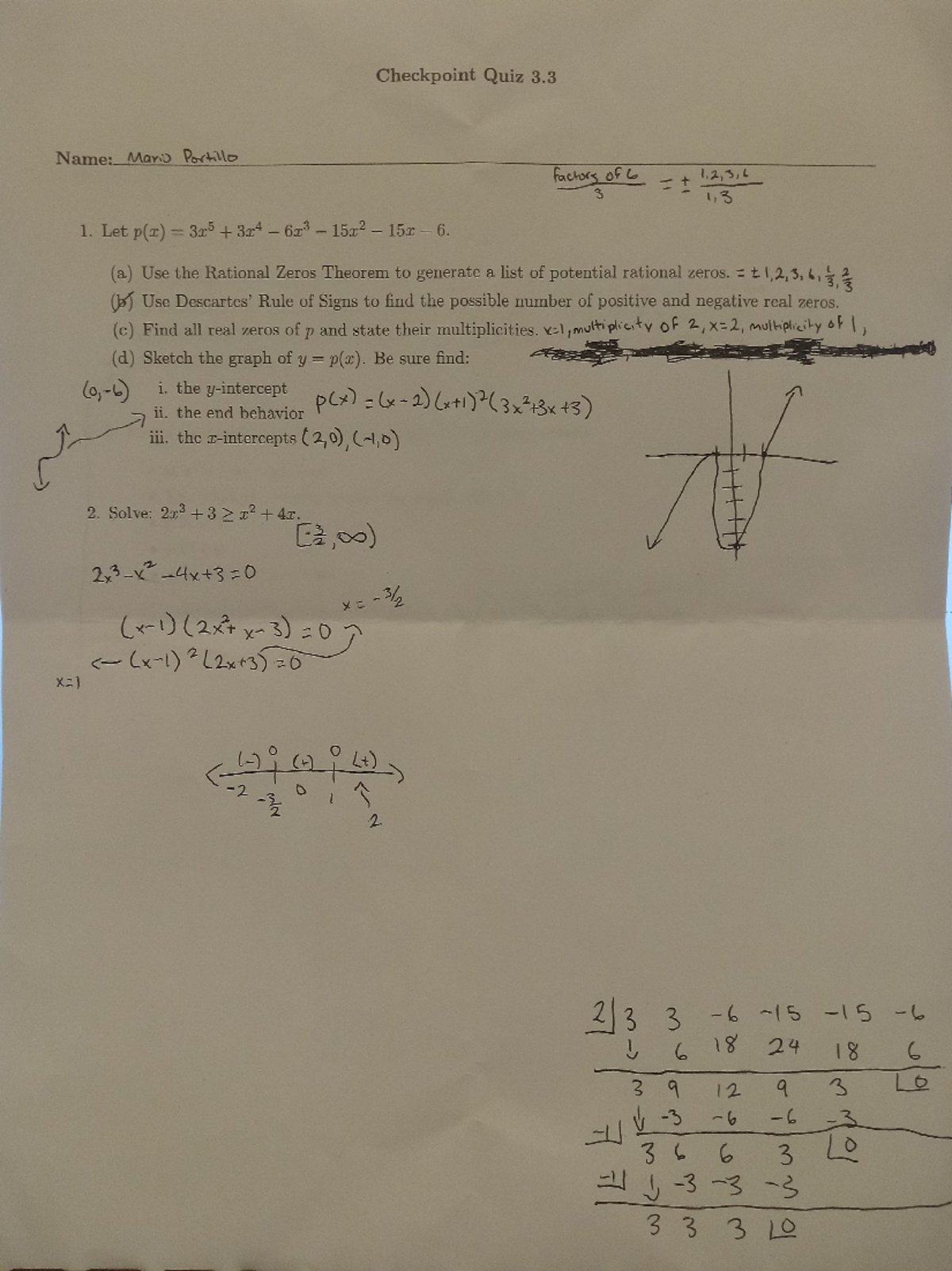 Checkpoint Quiz 3 - These notes talk about the rational zeros theorem ...