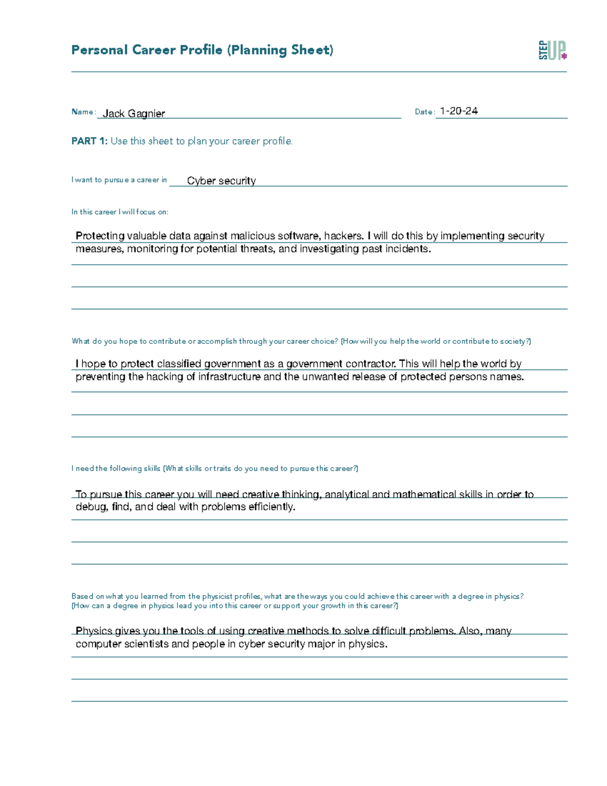 Physics career - P H Y S I C S STEP UP T O G E T H E R Personal Career ...