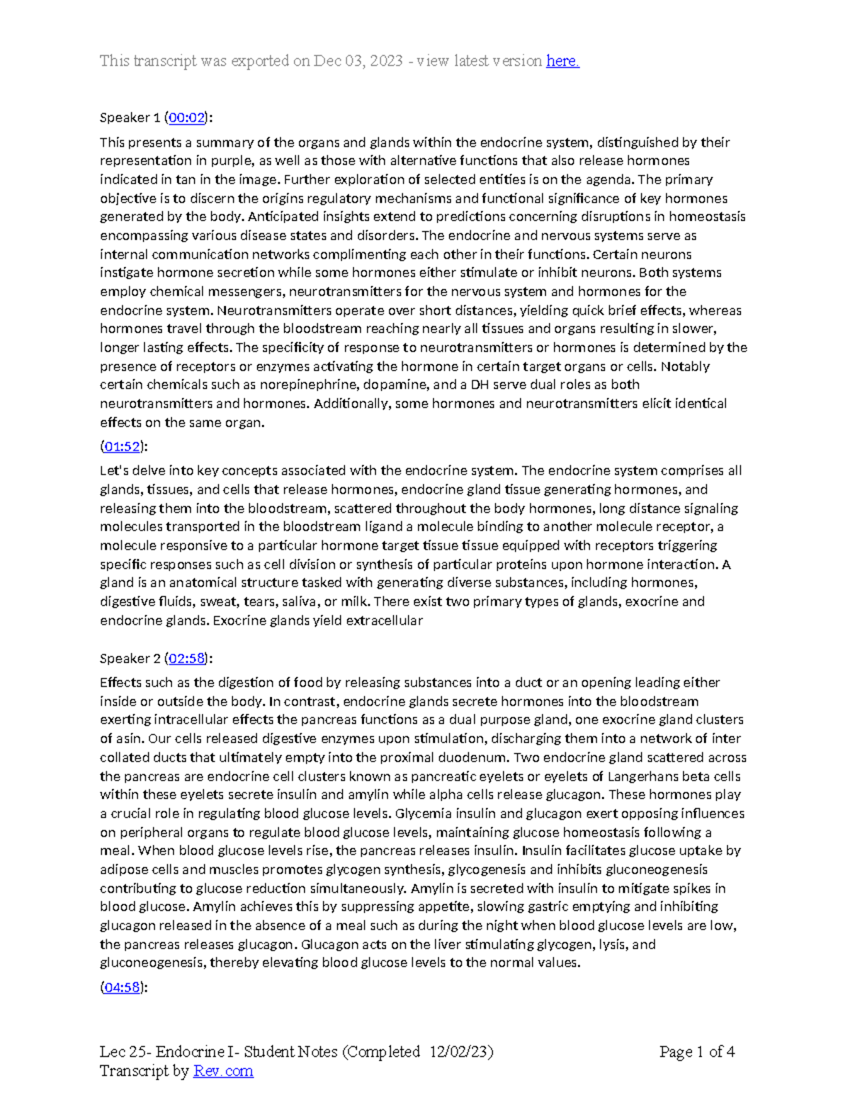 Lec 25- Endocrine I- Student Notes - Speaker 1 (00:02): This presents a ...