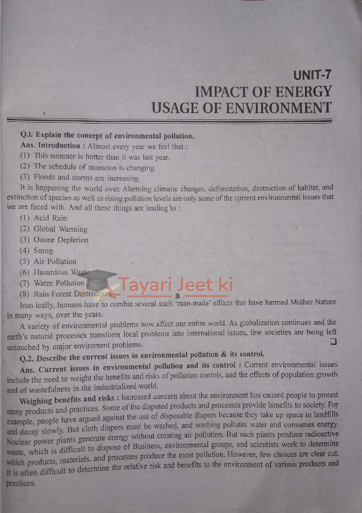 Unit 7 Impact of Energy Usage of Environment environmental science and ...