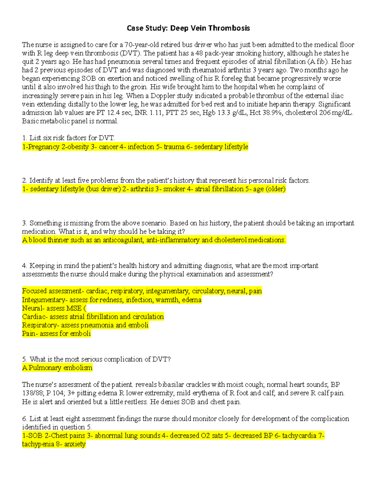 Case Study DVT(1)- Catherine Gibson - Case Study: Deep Vein Thrombosis ...