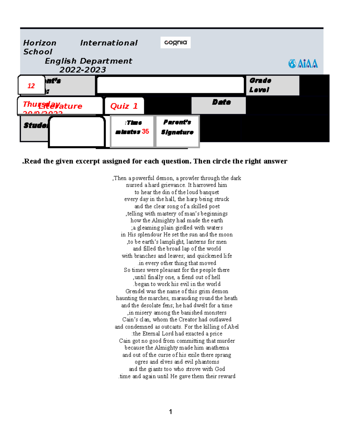Assessment Header - ;lkj;lkj;lkj;lkj;lkj;lkjl - Horizon International ...