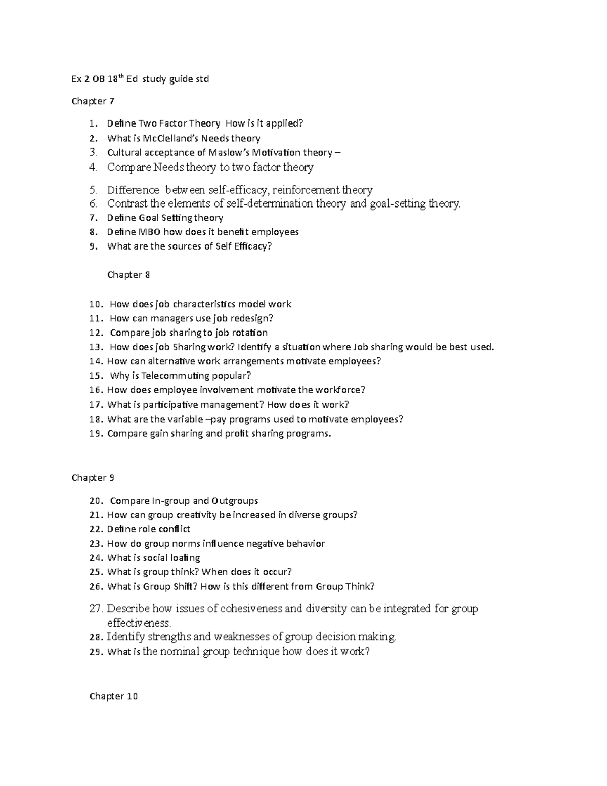 340 Exam #2 18th Ed STudy GUide STD - Ex 2 OB 18th Ed study guide std ...
