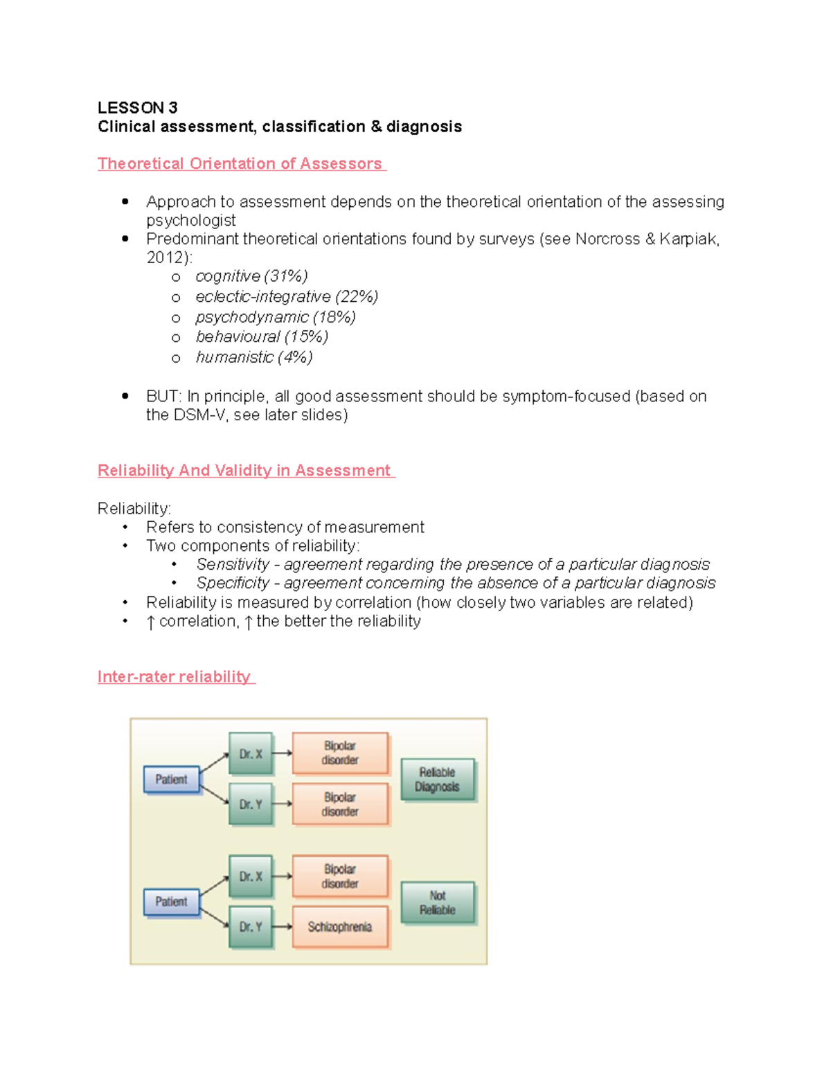 Clinical Assessment and Diagnosis: Reliability Validity and Types of ...