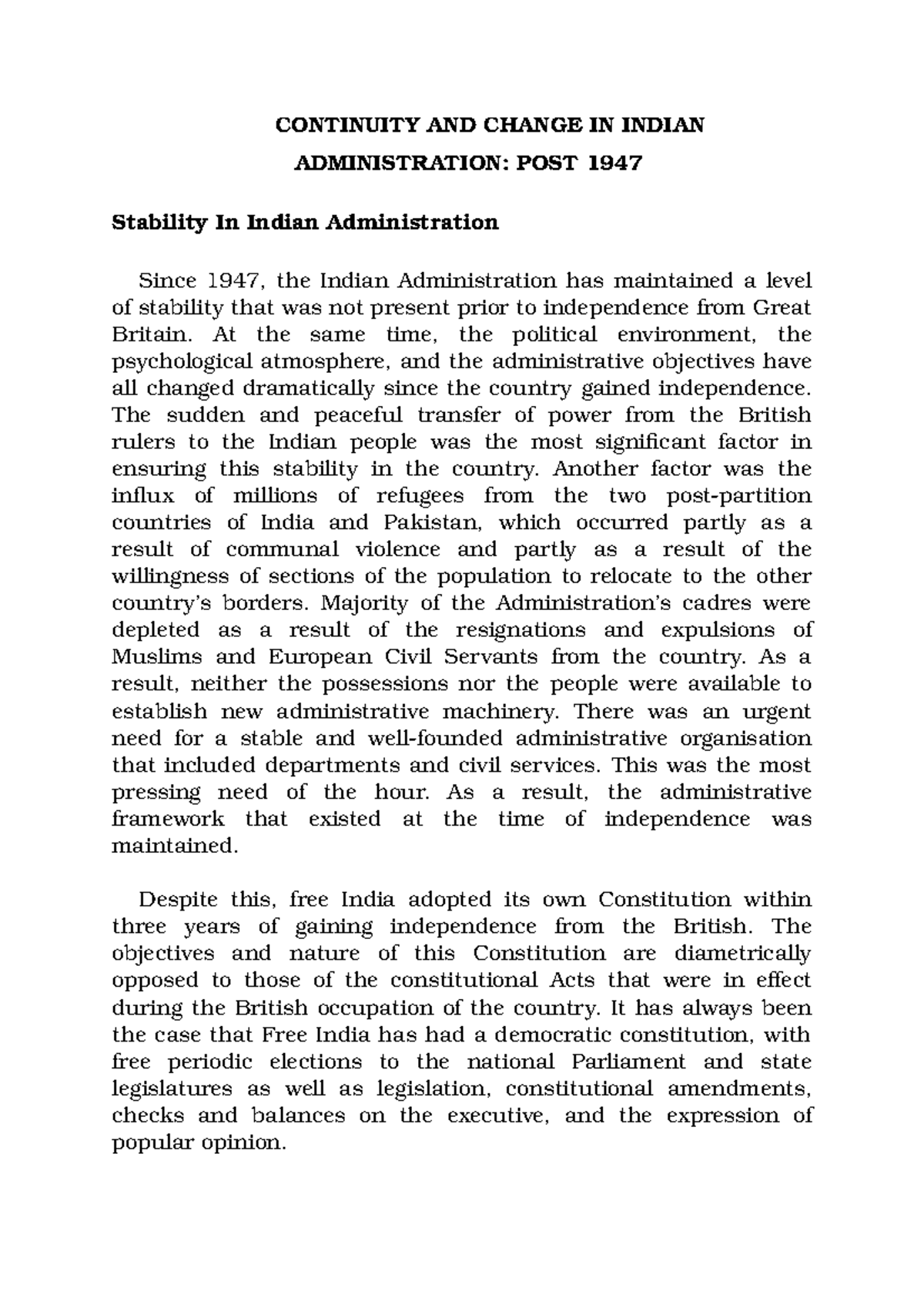 Continuity AND Change IN Indian Administration - Indian Administration ...