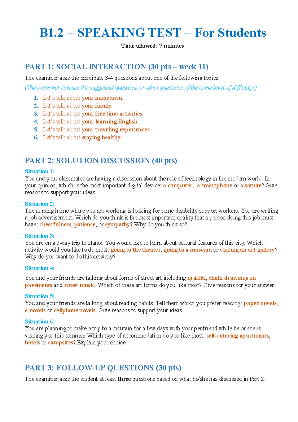 6-B1.2- Speaking TEST-New-for Students-2023 - B1 – SPEAKING TEST – For ...