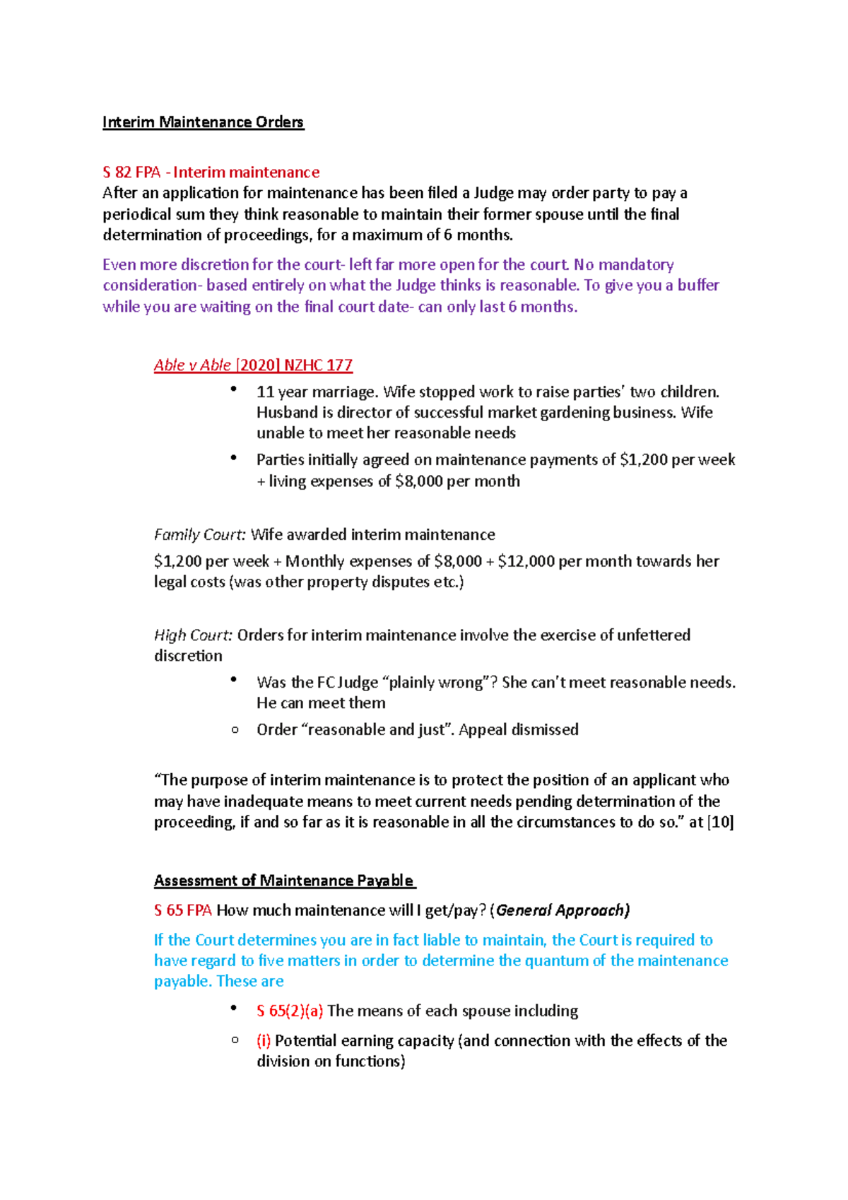 Spousal Maintenance 2 - Interim Maintenance Orders S 82 FPA - Interim ...