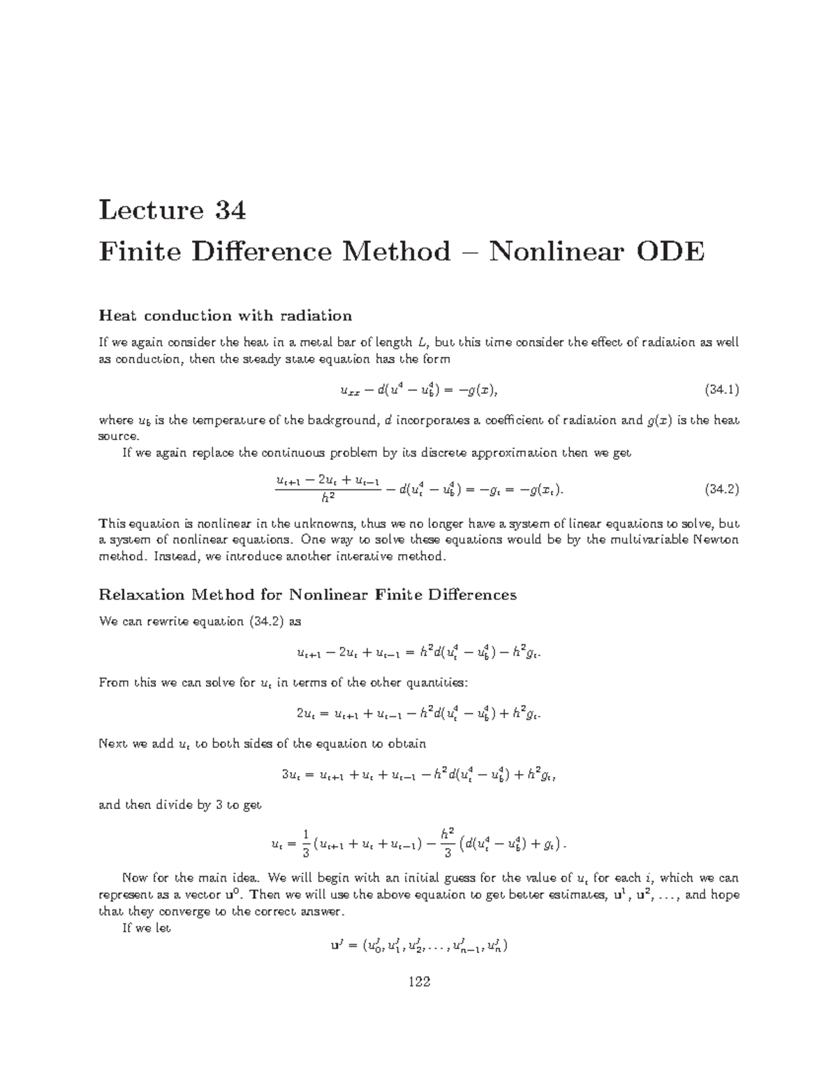 Lecture 34 MATH 3600 Spring 2015 - Lecture 34 Finite Difference Method ...