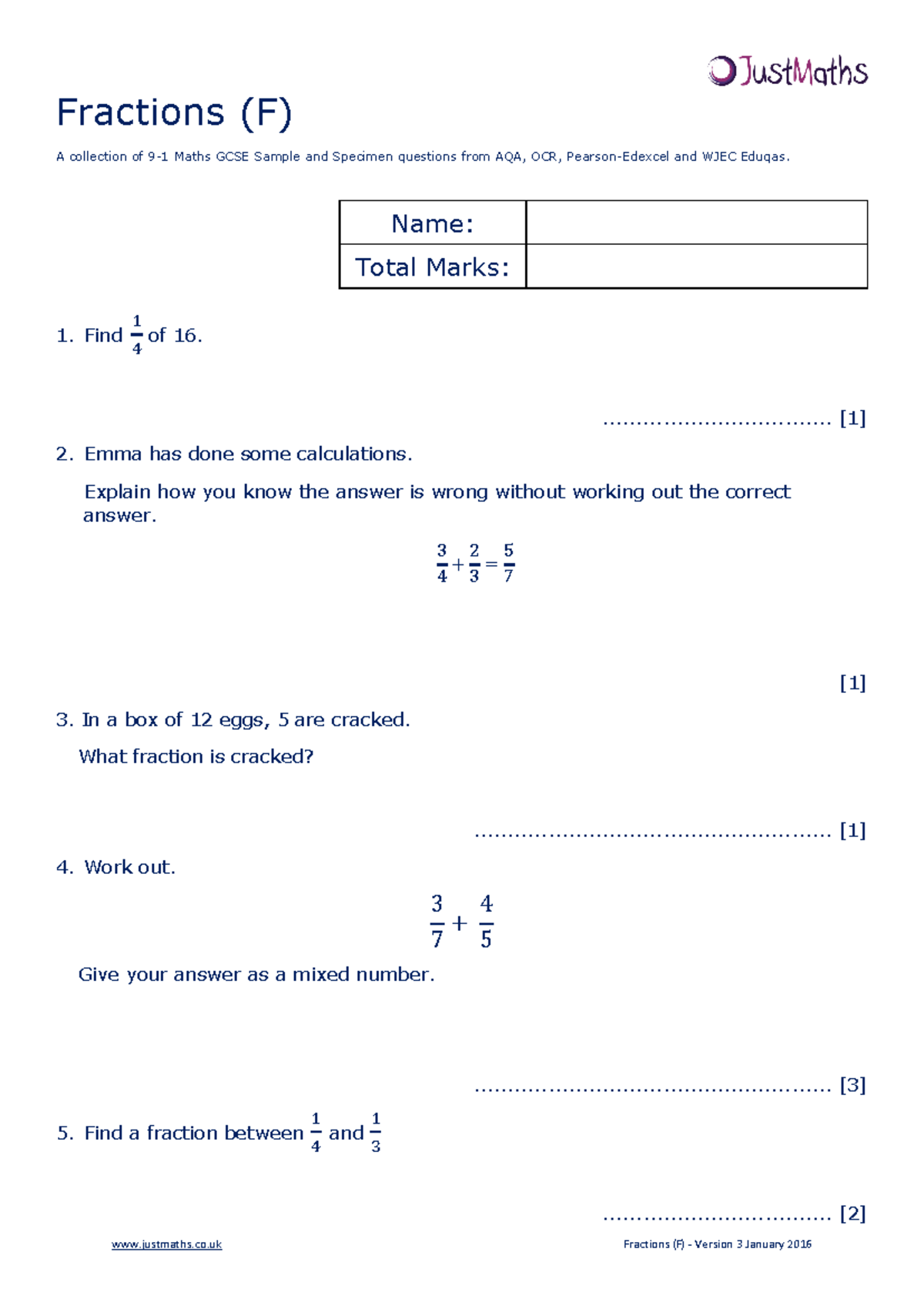 Number F Fractions v3 - Fractions (F) A collection of 9-1 Maths GCSE ...