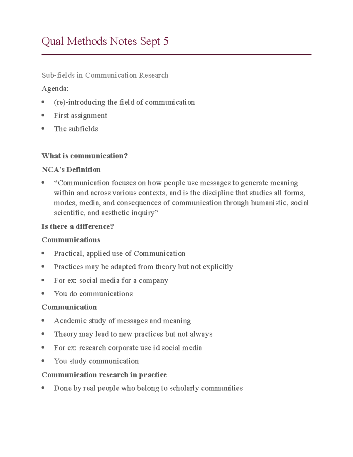 Qual Methods Notes Sept 5 7 - The essay should include – o A definition ...