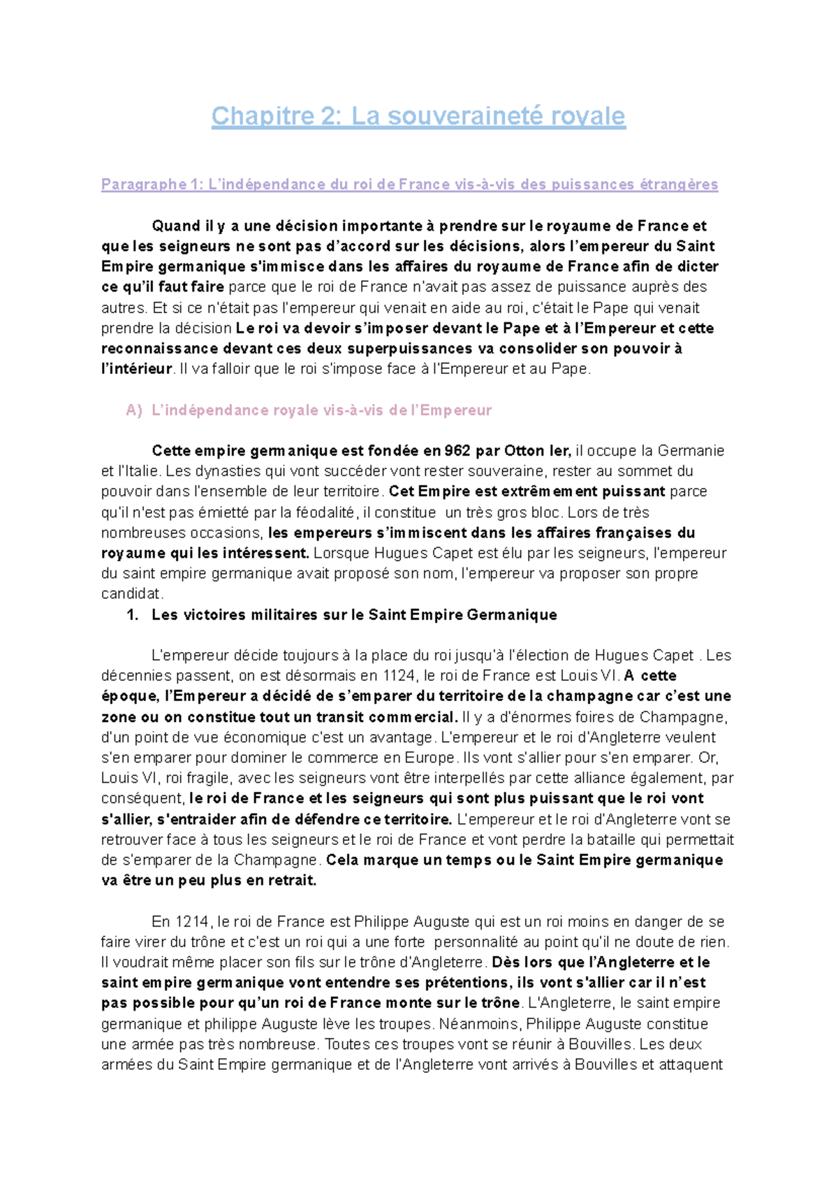 Histoire - COURS - Chapitre 2: La souveraineté royale Paragraphe 1: L ...
