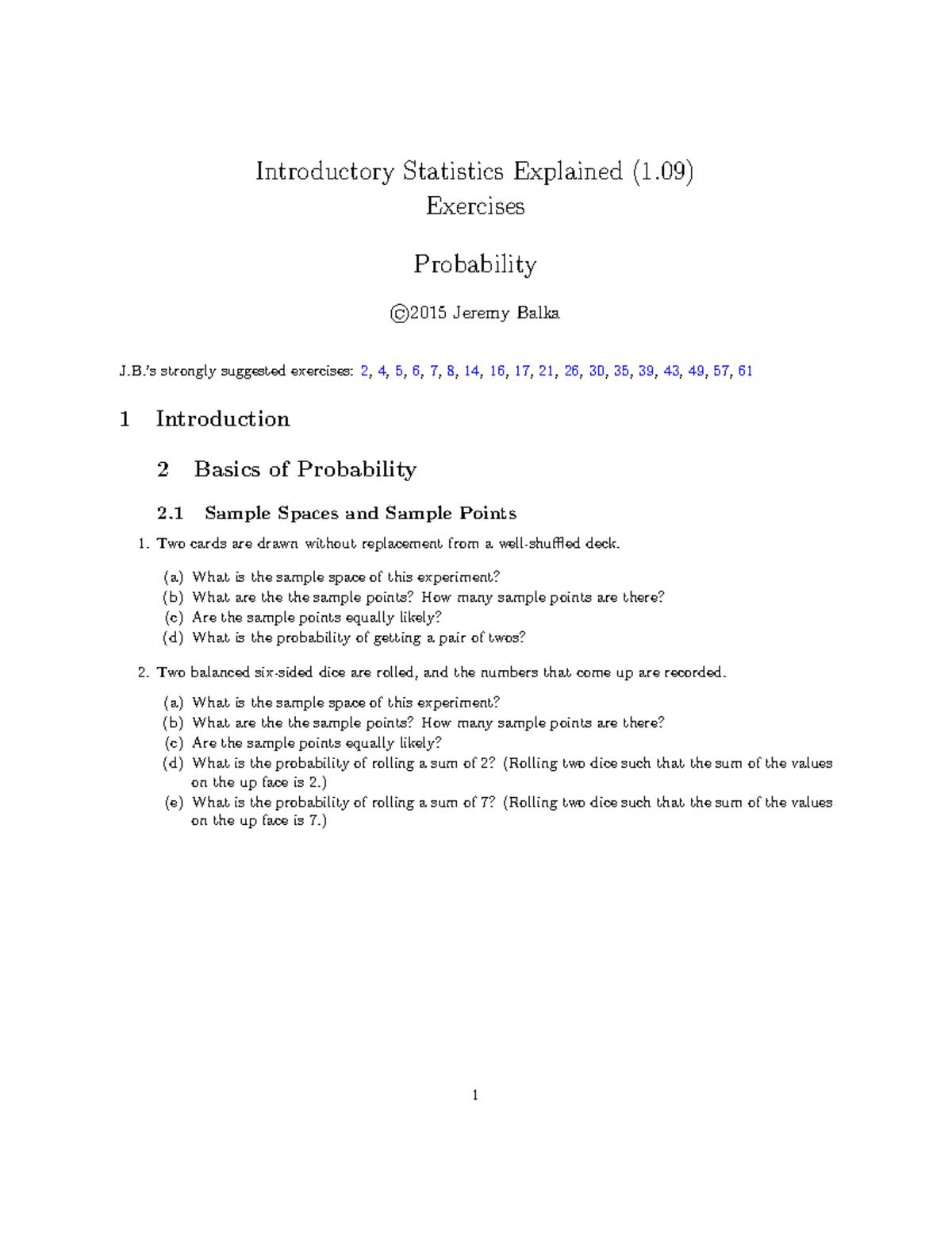 Unit3 Probability exercises - Introductory Statistics Explained (1) Exercises Probability Jeremy ...