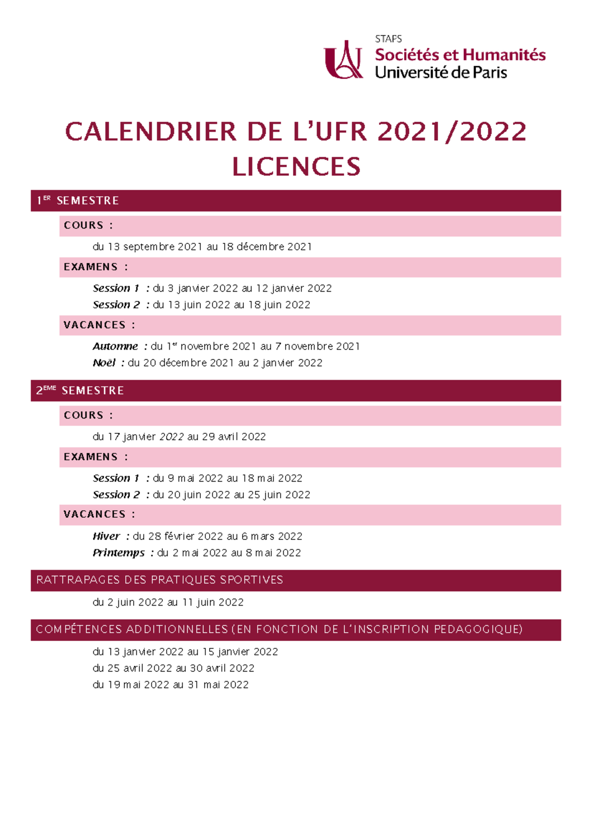 dzad d azda zdazda - CALENDRIER DE L’UFR 2021/ LICENCES 1 E R SEMESTRE ...