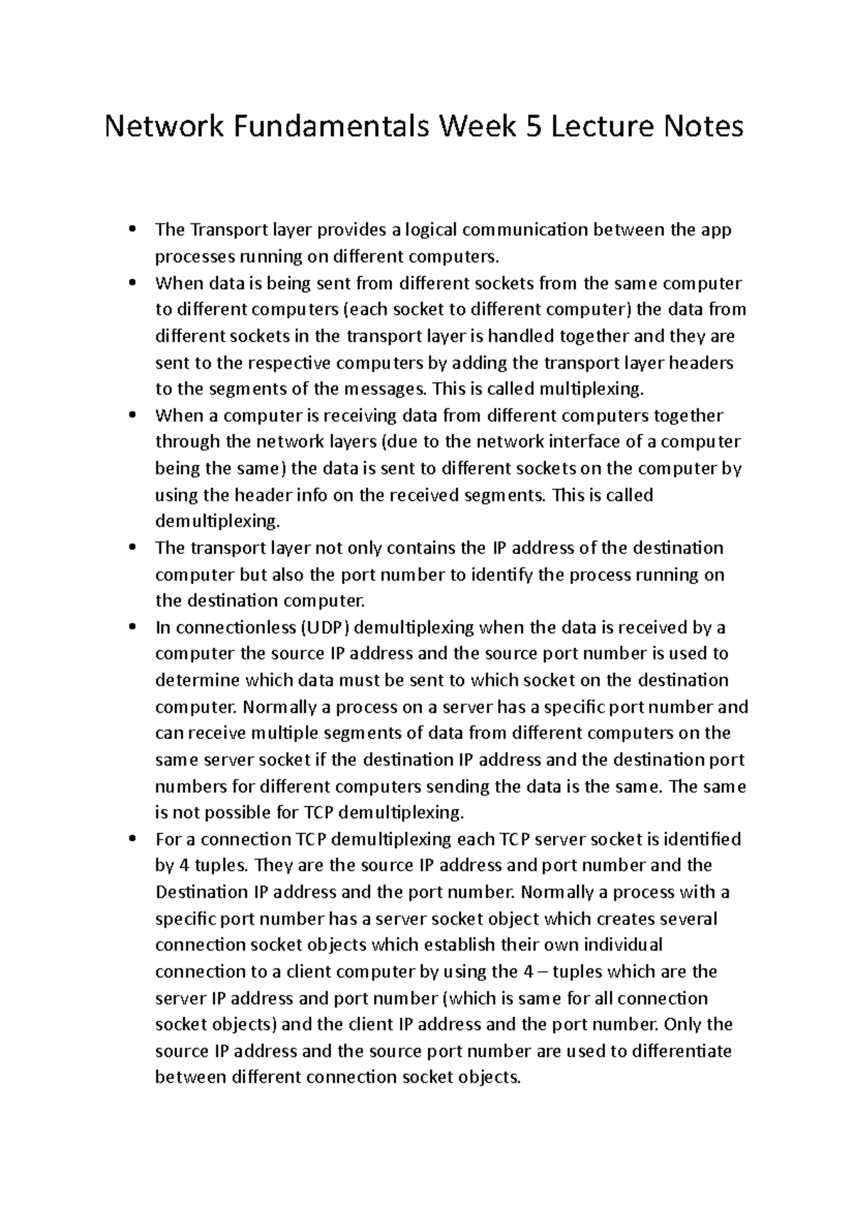 Network Fundamentals Week 5 Lecture Notes When Data Is Being Sent From Different Sockets From