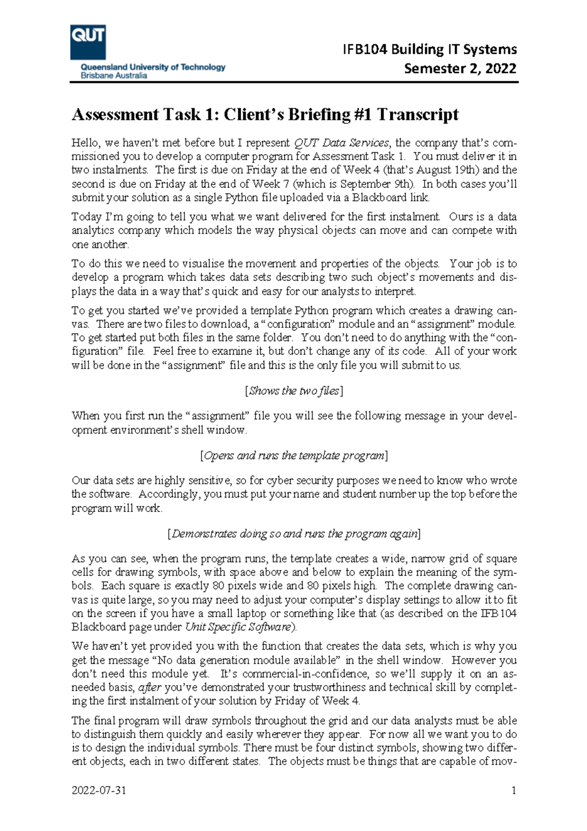 Assessment Task 1-Briefing 1-Transcript - IFB104 Building IT Systems ...