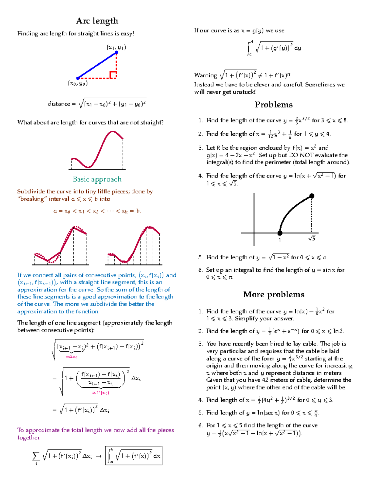 03 guide - Notes for Exam 1 - Arc length Finding arc length for ...