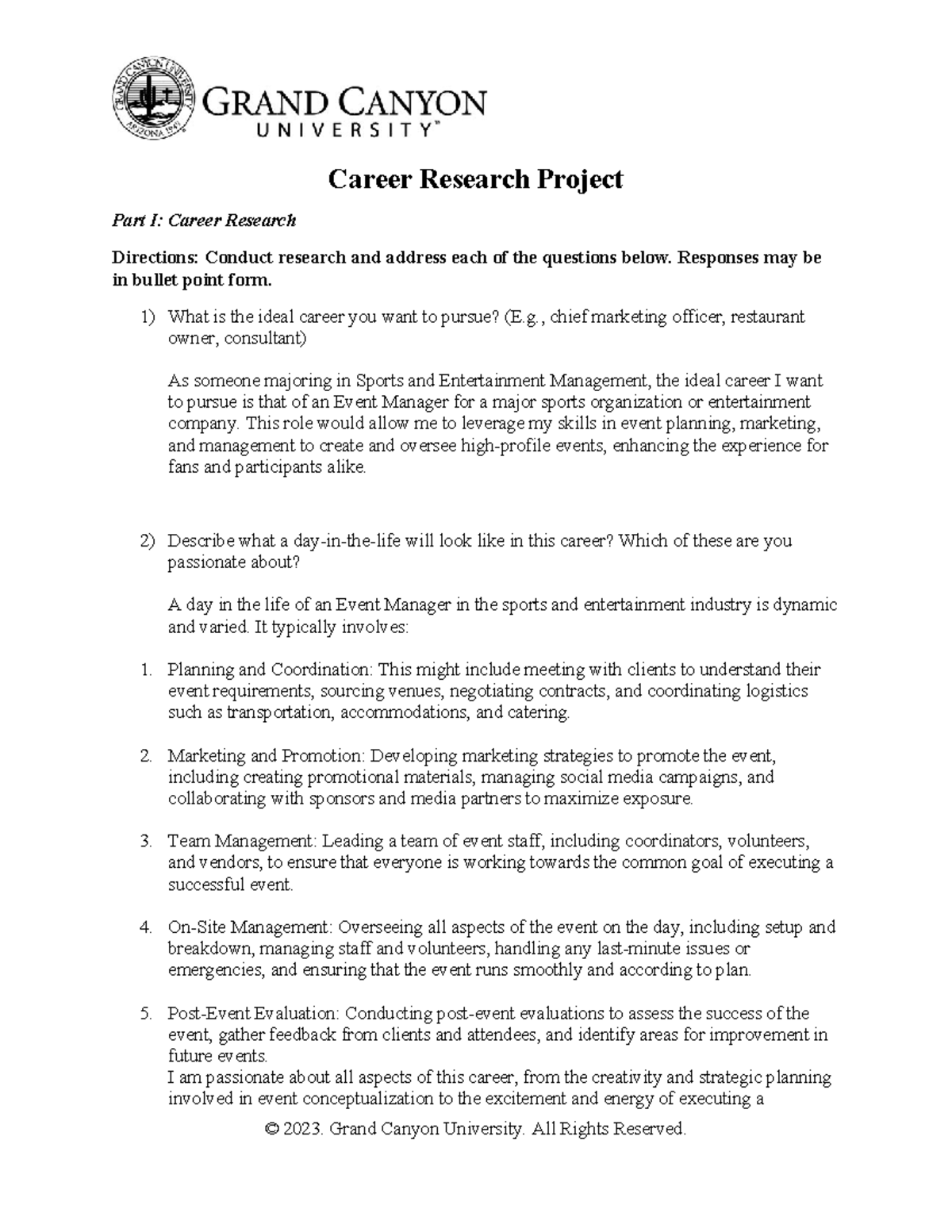 GCU MKT-315 Career Research Project - Career Research Project Part I ...