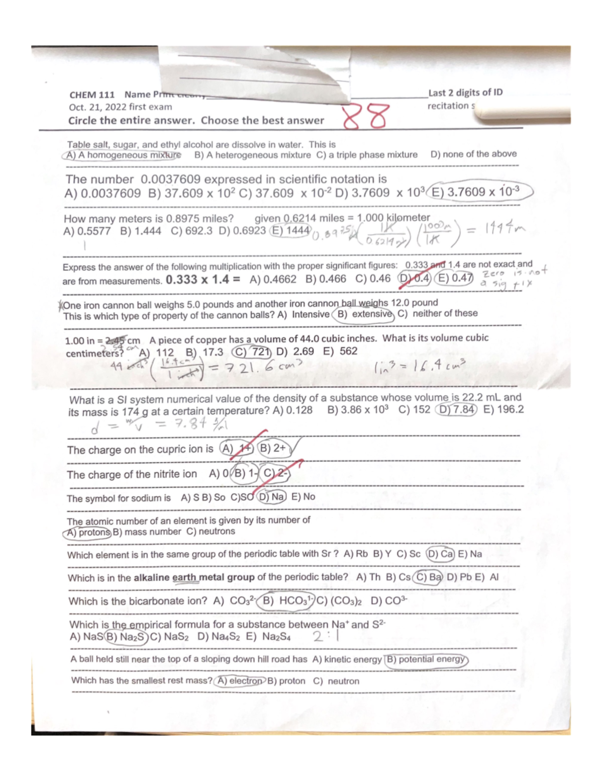 CHEM 111 - Midterm I - Fall 2022 - CHEM 111 - Studocu
