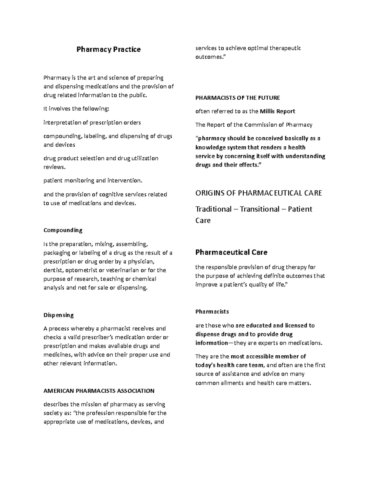 PIPH- Pharmacy - lecture - Pharmacy Practice Pharmacy is the art and ...