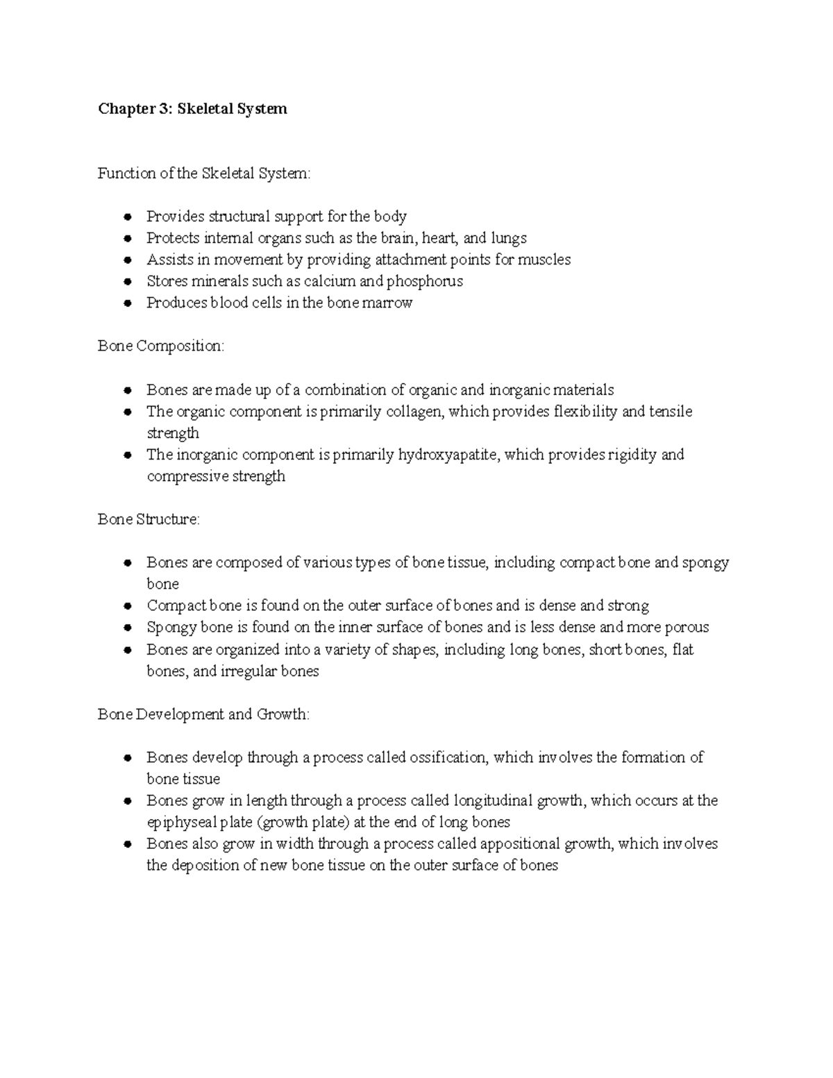 KIN 247 CH 3 - KIN 247 Notes for Chapter 3 - Chapter 3: Skeletal System ...