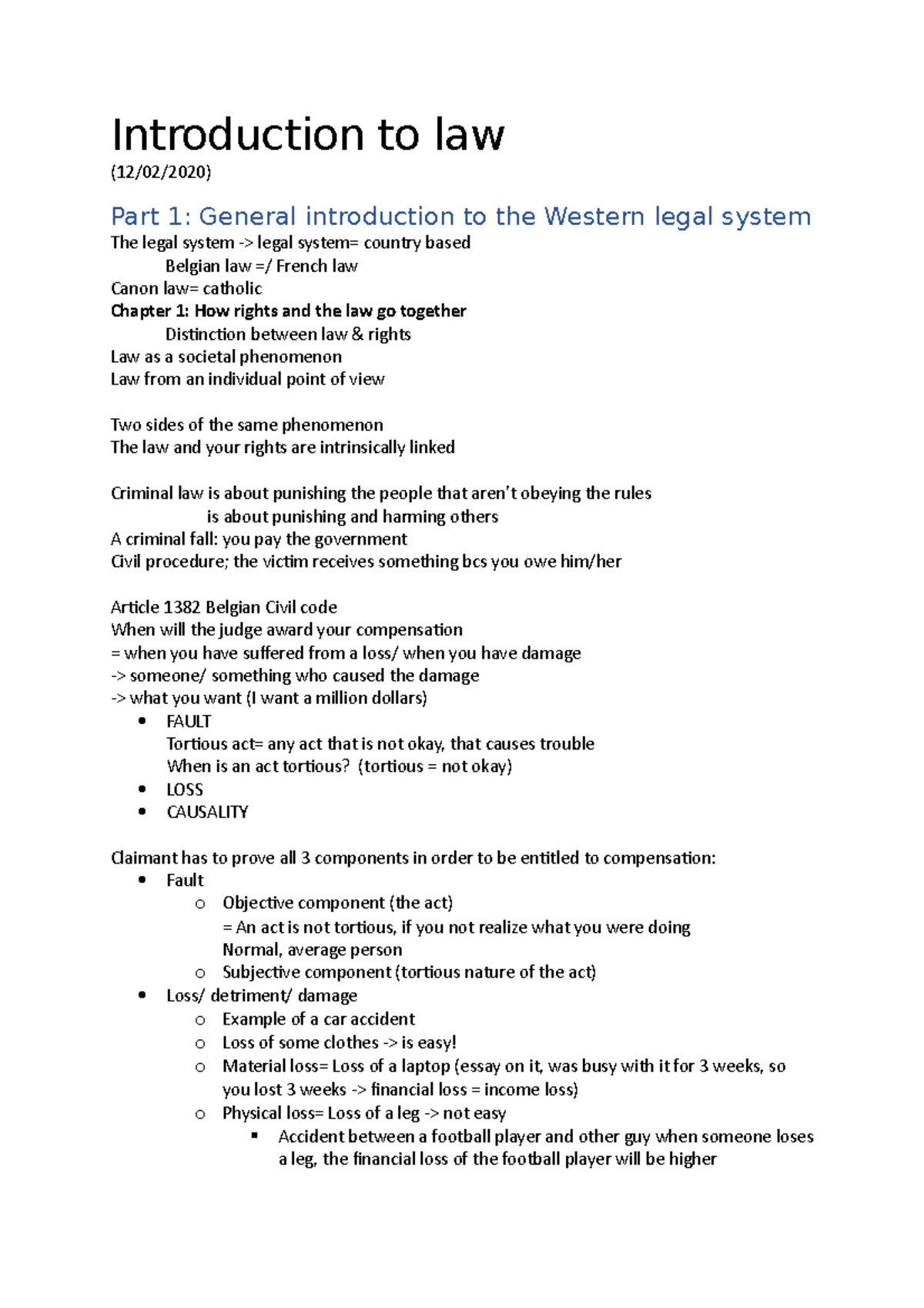 Introduction to law EXAM - Introduction to law (12/02/2020) Part 1 ...