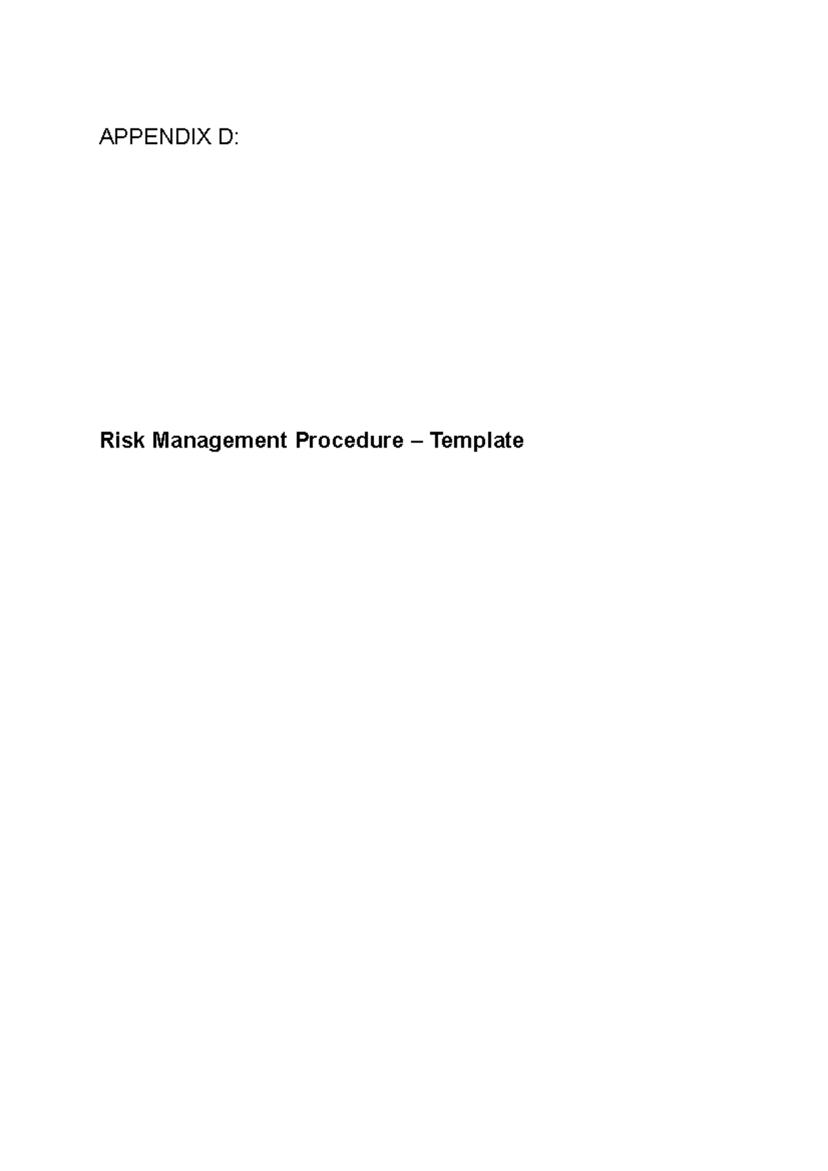 Risk Management Procedure Template - APPENDIX D: Risk Management ...