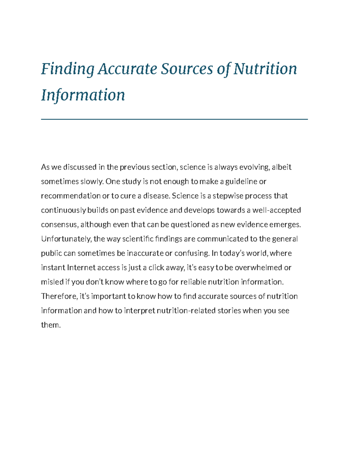 Finding Accurate Sources of Nutrition Information - One study is not ...