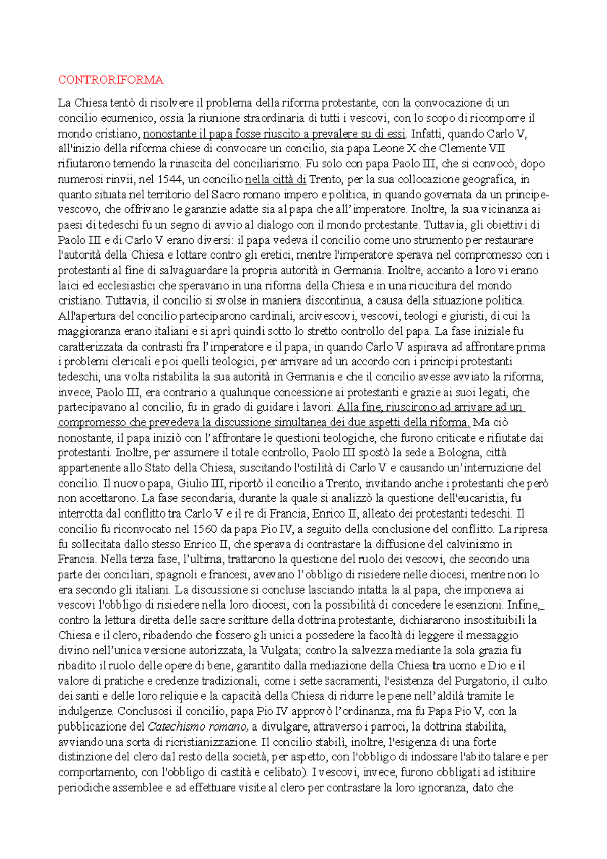 La controriforma (esame storia) - CONTRORIFORMA La Chiesa tentò di ...