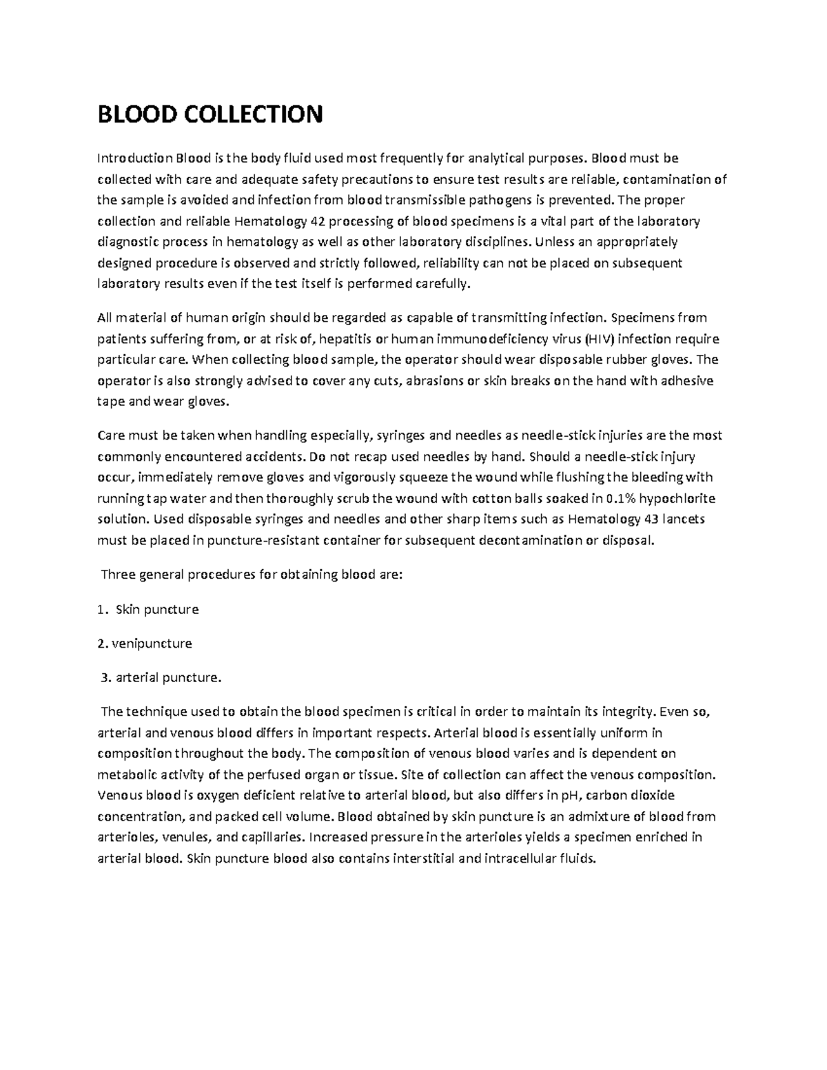 Blood Collection - Reviewer Notes - BLOOD COLLECTION Introduction Blood ...
