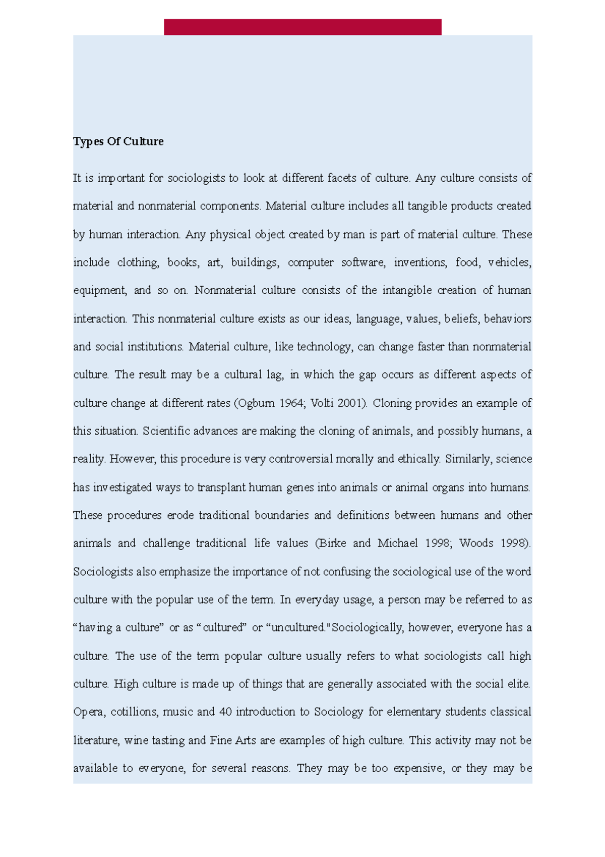 Notes Sociology - Types Of Culture - Types Of Culture It is important ...