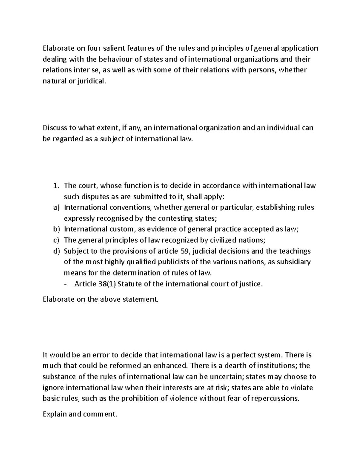 Question 1 collection - Elaborate on four salient features of the rules ...