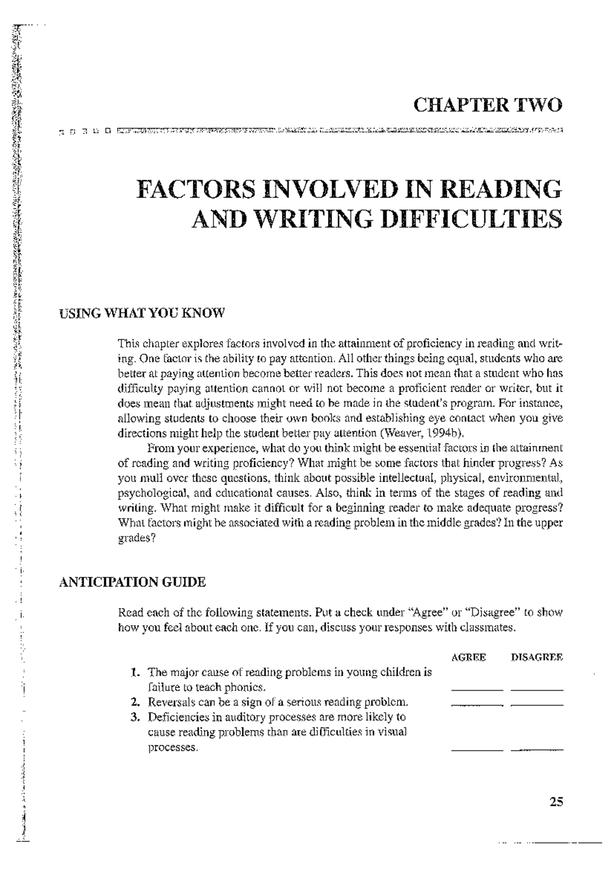 Week 1 Reading 1 - CHAPTER TWO FACTORS INVOLVED IN READING AND WRITING ...