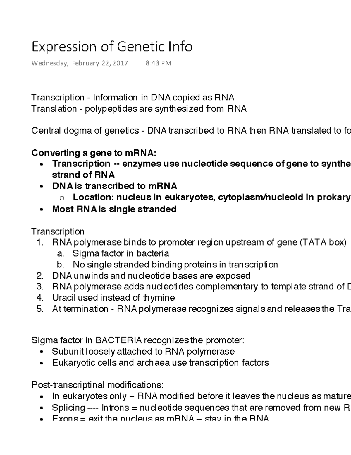 Bio 307 Expression of Genetic Info - Expression of Genetic Info ...