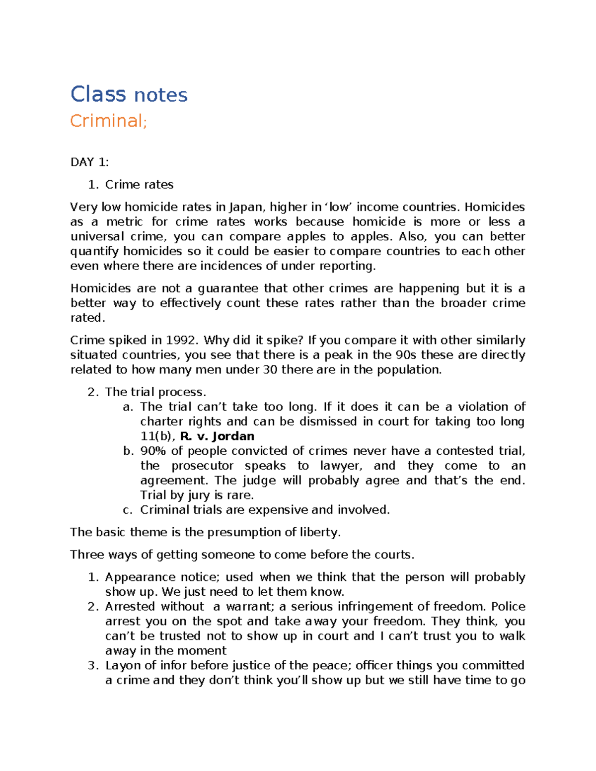 Criminal Law Notes 2024 - Class notes Criminal; ####### DAY 1 ...
