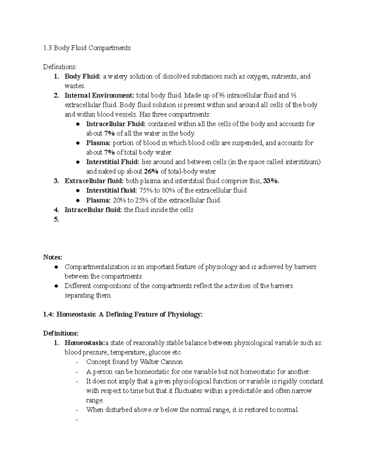 Physiology textbook notes - 1 Body Fluid Compartments Definitions: 1 ...