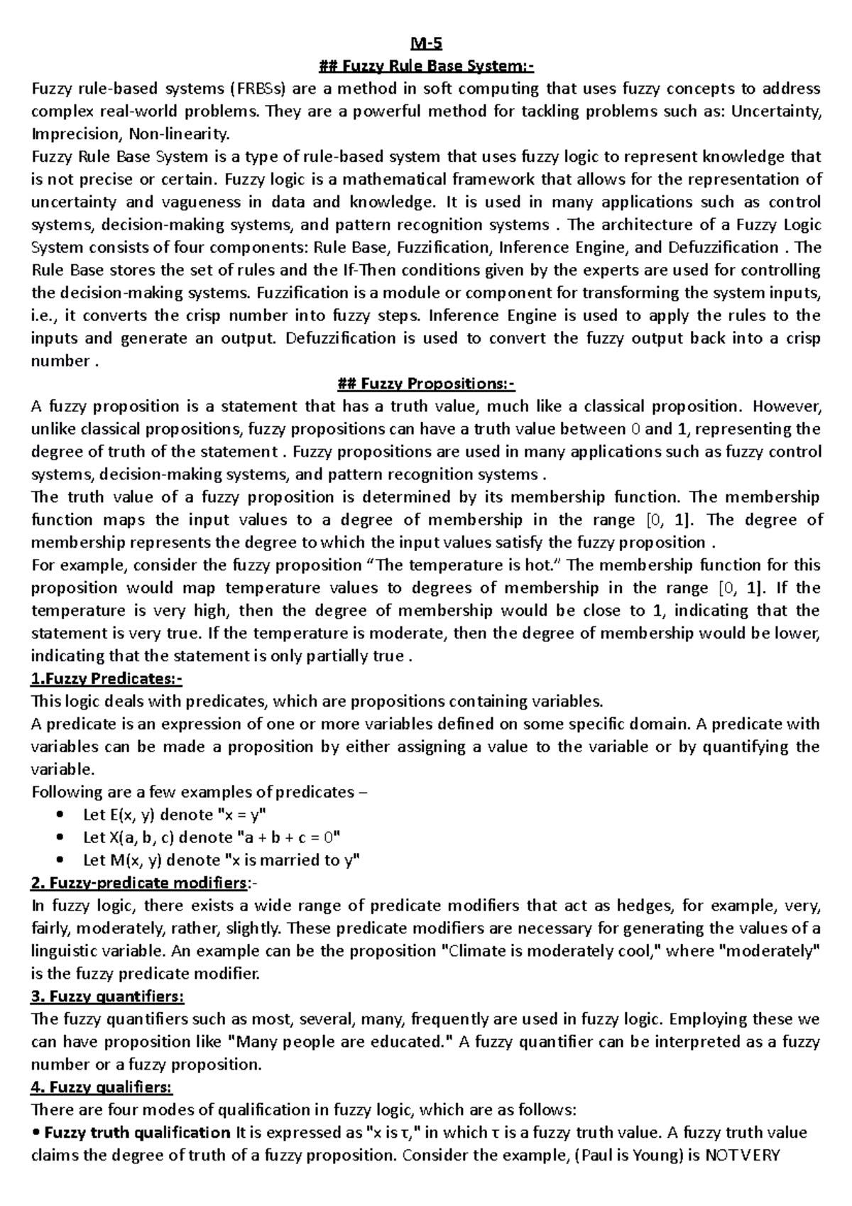 M-5 - computer science engineering - M- Fuzzy Rule Base System:- Fuzzy rule-based systems (FRBSs ...